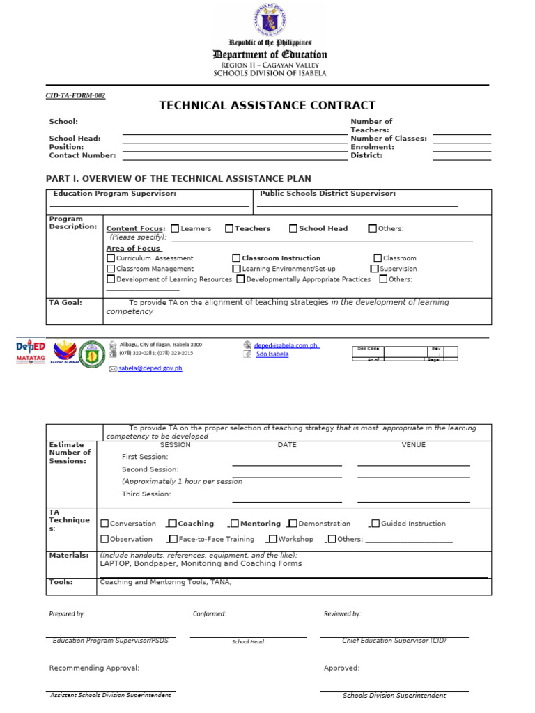 CID-TA Form - 002-TA Contract | PDF | Mentorship | Teachers