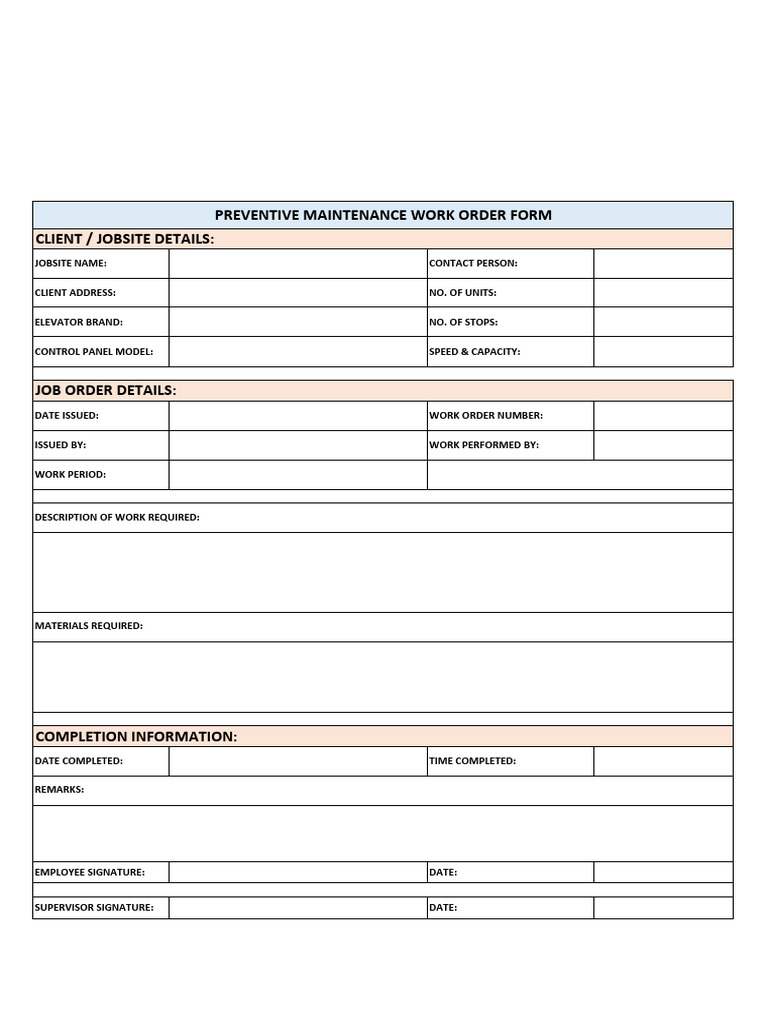 Preventive Maintenance Job Order | PDF