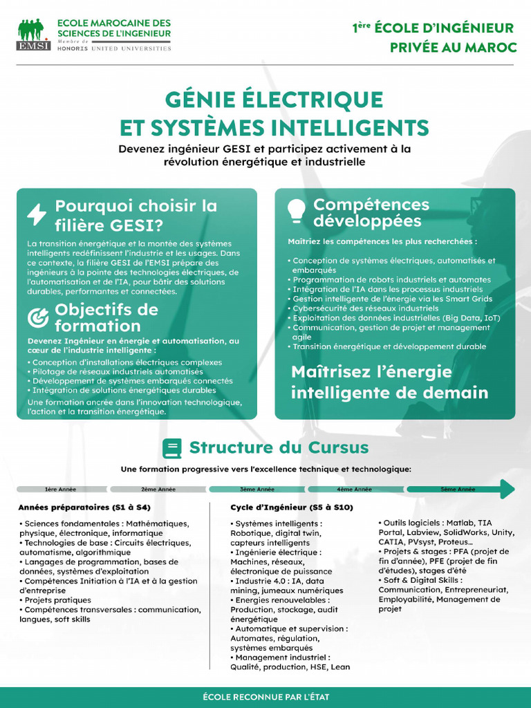 EMSI - Filière Génie Electrique Et Systèmes Intelligents | PDF