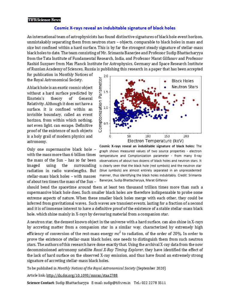 Cosmic X-Rays Reveal An Indubitable Signature of Black Holes | PDF ...