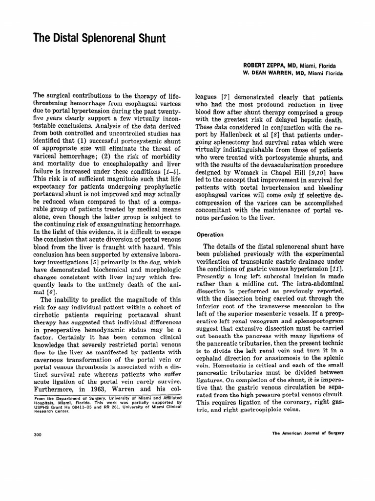 The Distal Splenorenal Shunt Robert Zeppa, MD, Miami, Florida W Dean ...