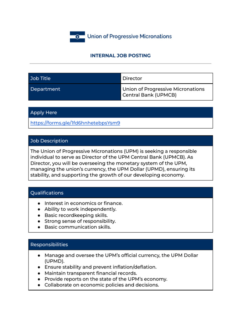 Job Posting - Director of The Central Bank | PDF