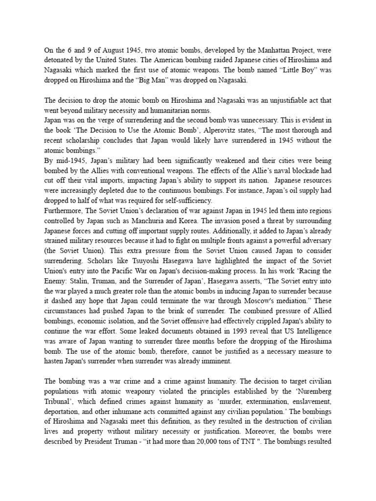 History Debate | PDF | Atomic Bombings Of Hiroshima And Nagasaki ...