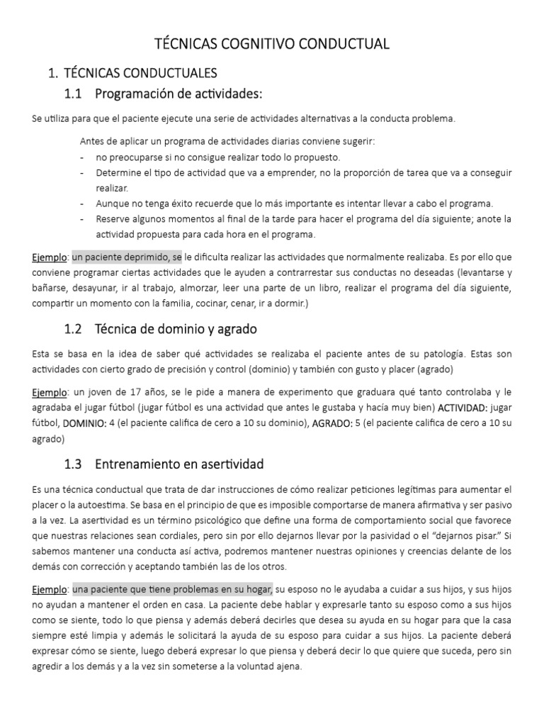 TÉCNICAS COGNITIVO CONDUCTUAL | PDF | Comportamiento | Pensamiento