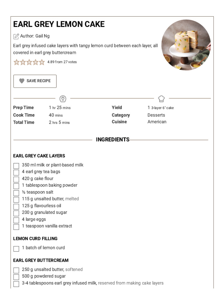 Earl Grey Lemon Cake - Teak & Thyme | PDF | Cakes | Teaspoon