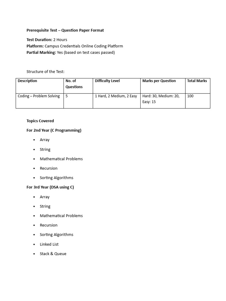 Prerequisite Test | PDF