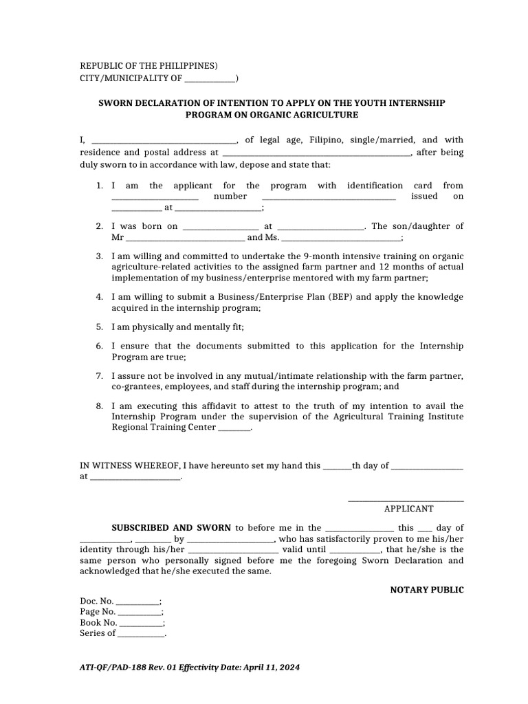 Ati-Qf-Pad-188 Rev. 01 Effectivity Date Form 7 - Sworn Declaration of ...