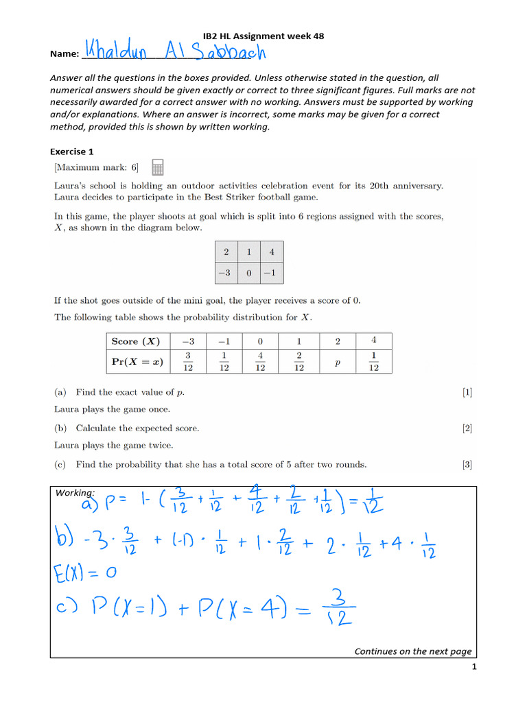 IB2 HL Assignment Week 48 Solutions | PDF