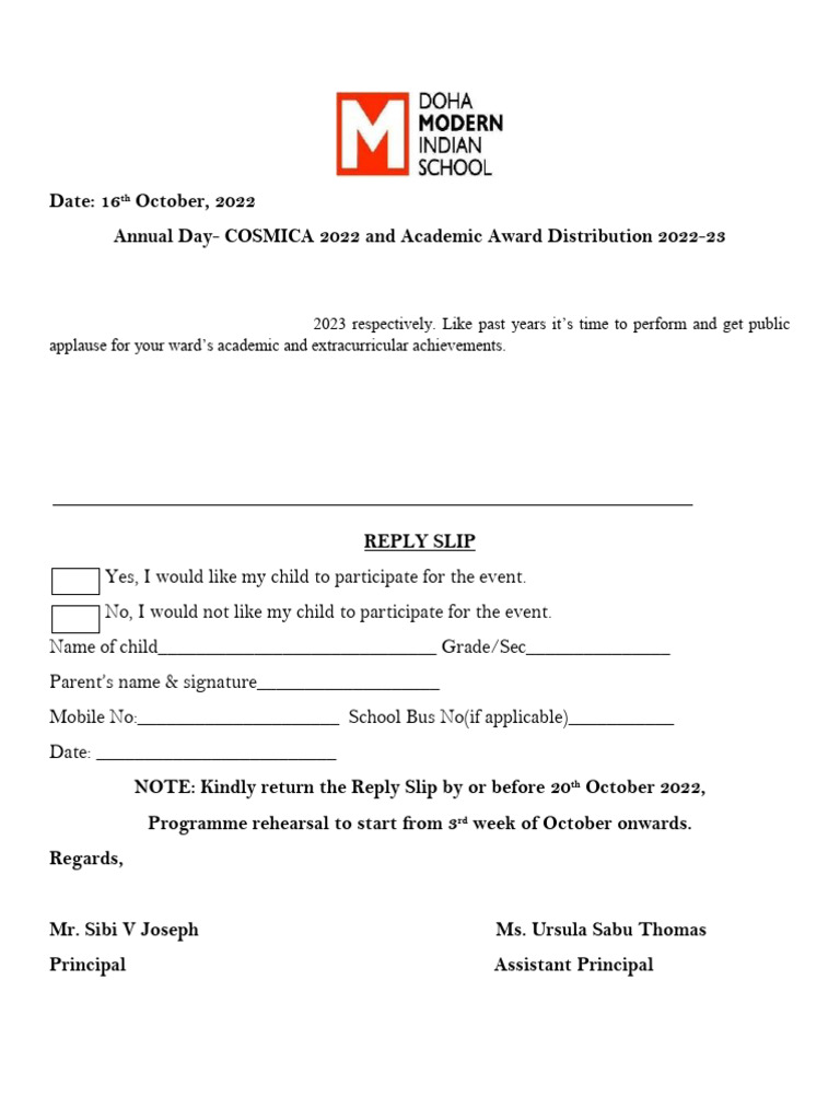 Circular For DMIS Annual Day 2022-23 | PDF