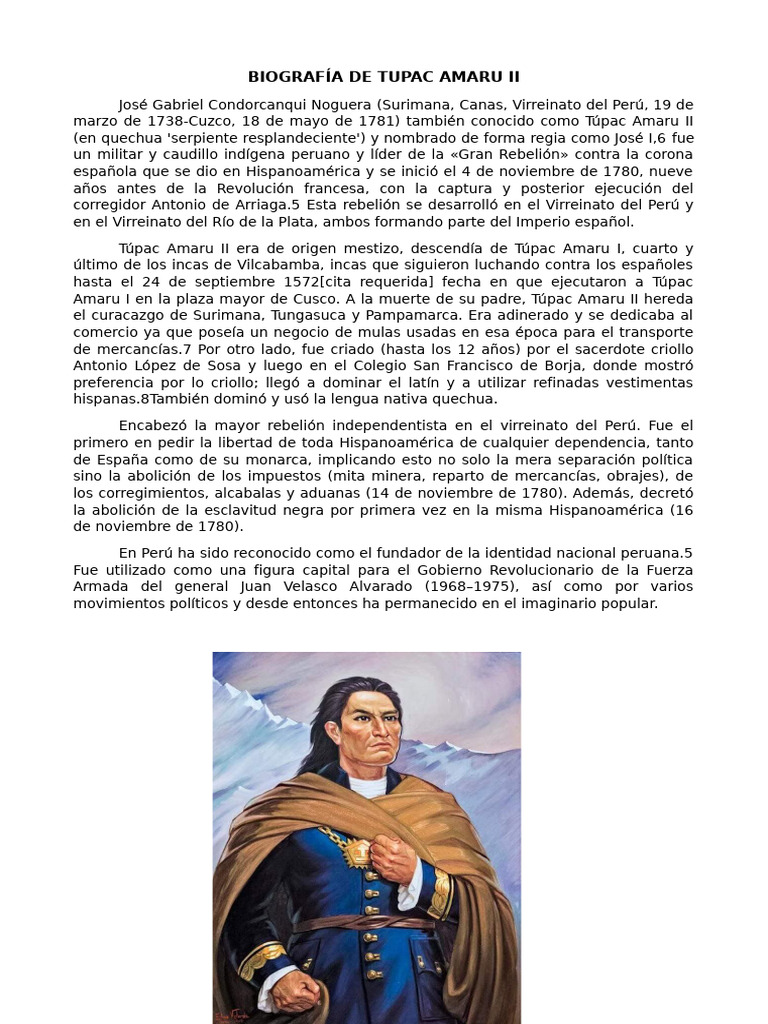 Biografía de Túpac Amaru II | PDF | América del Sur