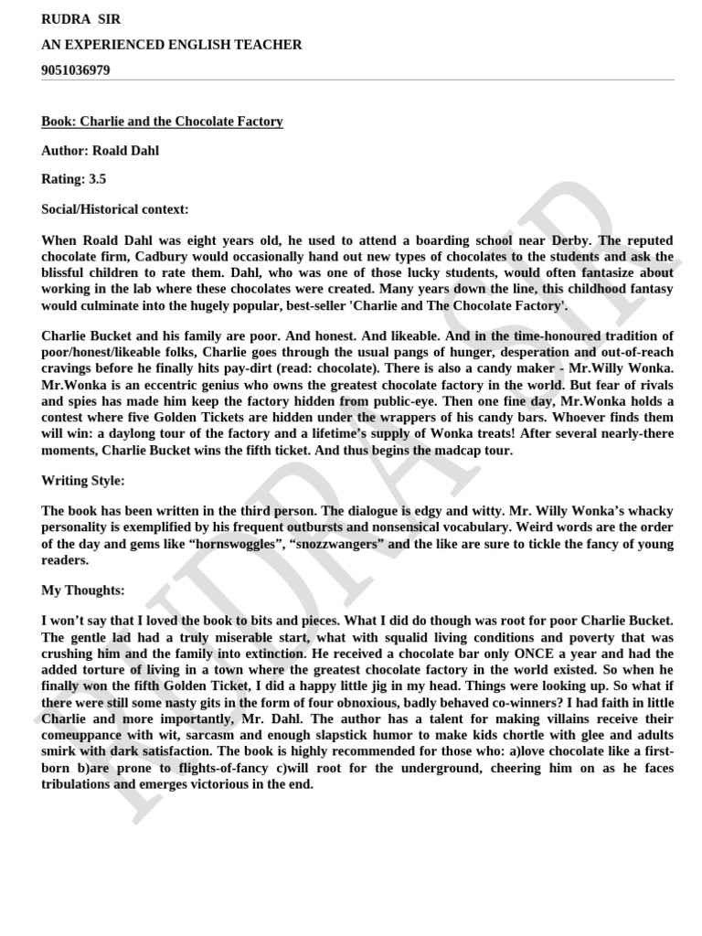 Review of Charlie and the Chocolate Factory | PDF | Sugar Confectionery ...