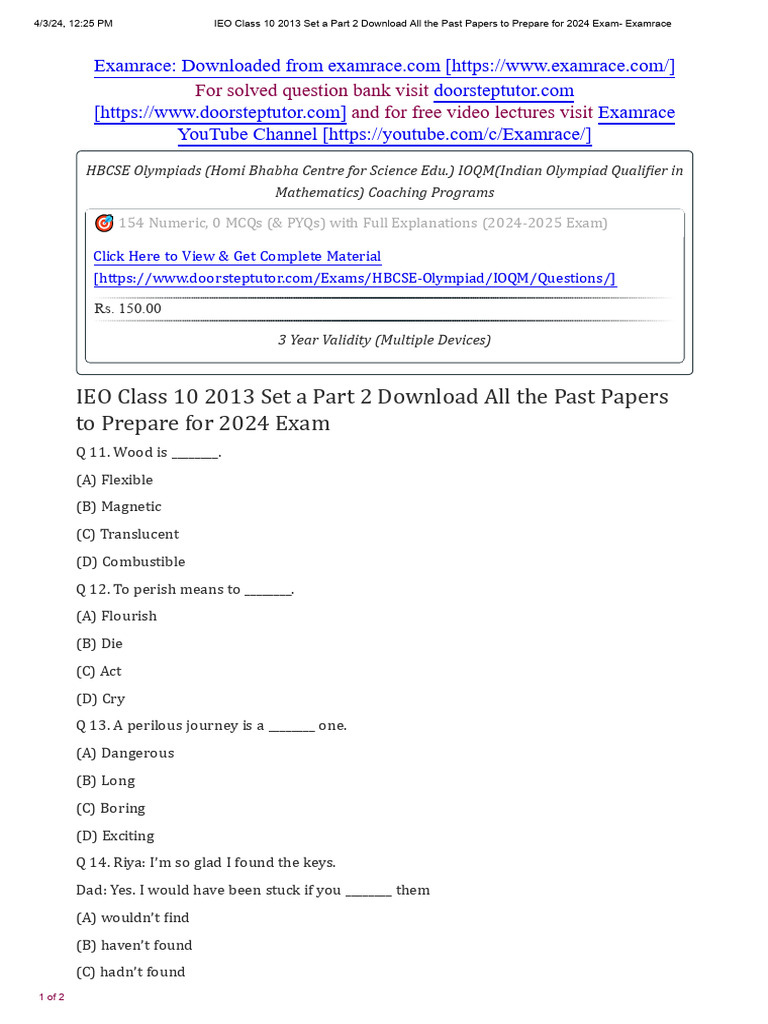 IEO Class 10 Paper 2013 Set A Part 2 | PDF | Tests