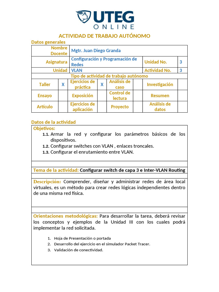 Taller 3. Configuracion y Programacion de Redes | PDF | Conmutador de ...