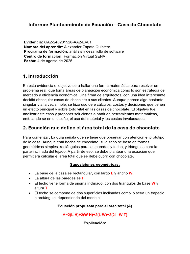 Planteamiento de Ecuación Alexander Zapata | PDF | Ecuaciones | Diseño
