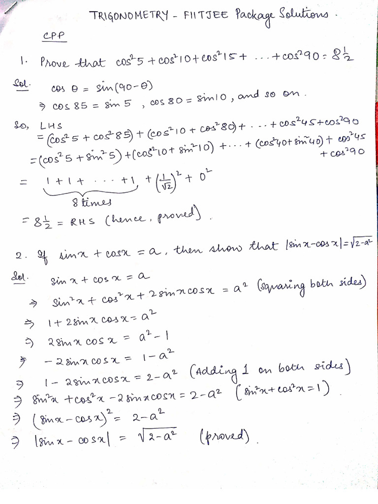 TRIGONOMETRY PACKAGE CPP SOLUTIONS | PDF