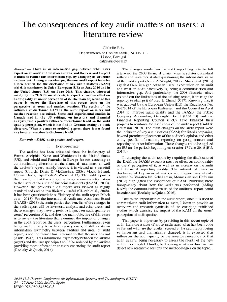 The Consequences of Key Audit Matters on Users Literature Review | PDF ...