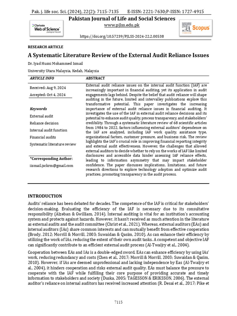 Systematic Review of Audit Reliance Issues | PDF | Audit | Internal Audit