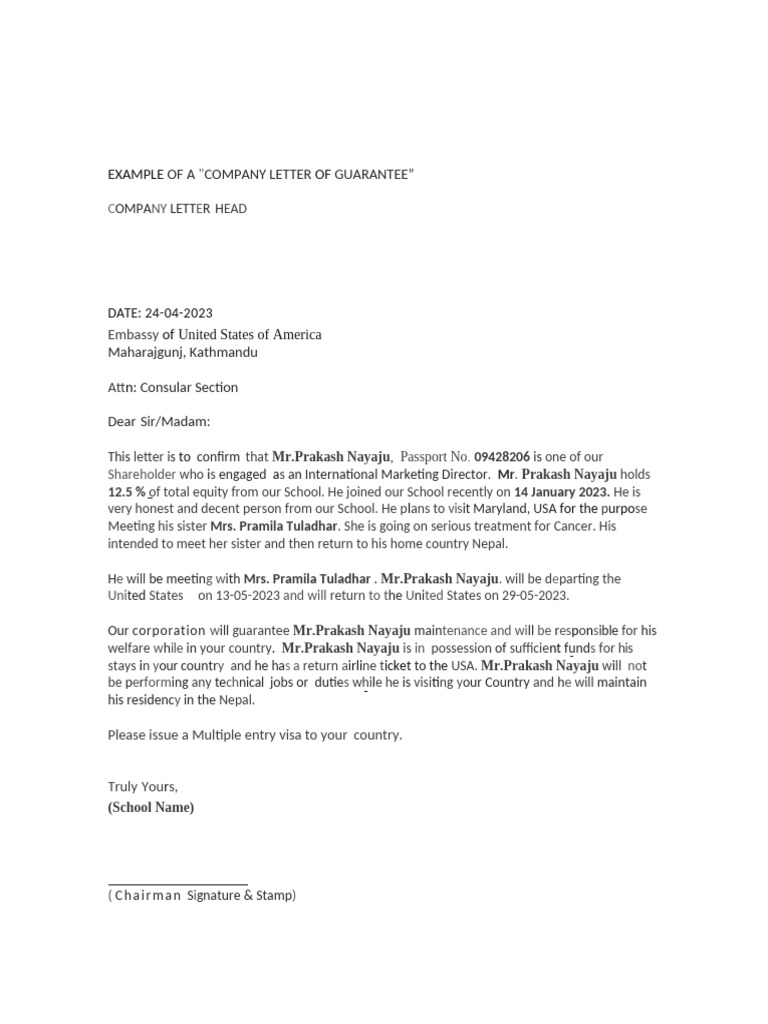 Company Letter of Guarantee Template | PDF