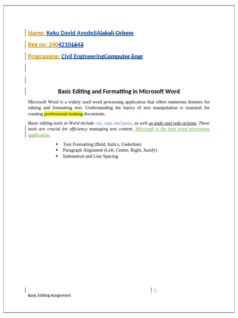 Basic Editing Assignment by Ke Ku David | PDF
