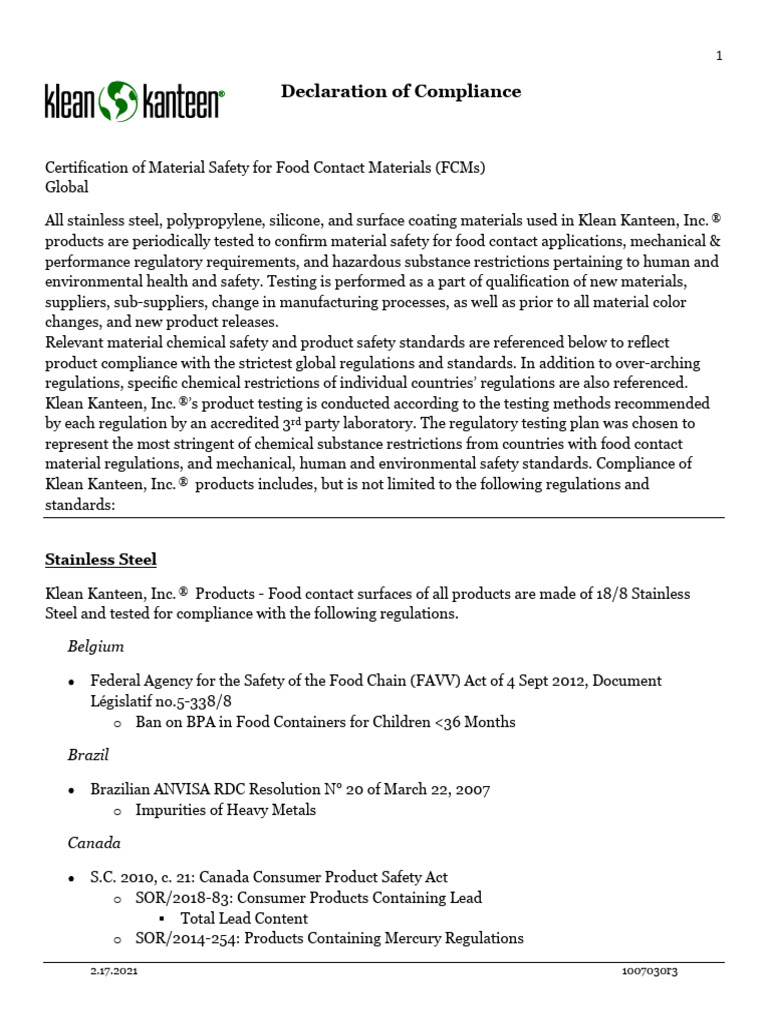 Global Declaration of Compliance | PDF