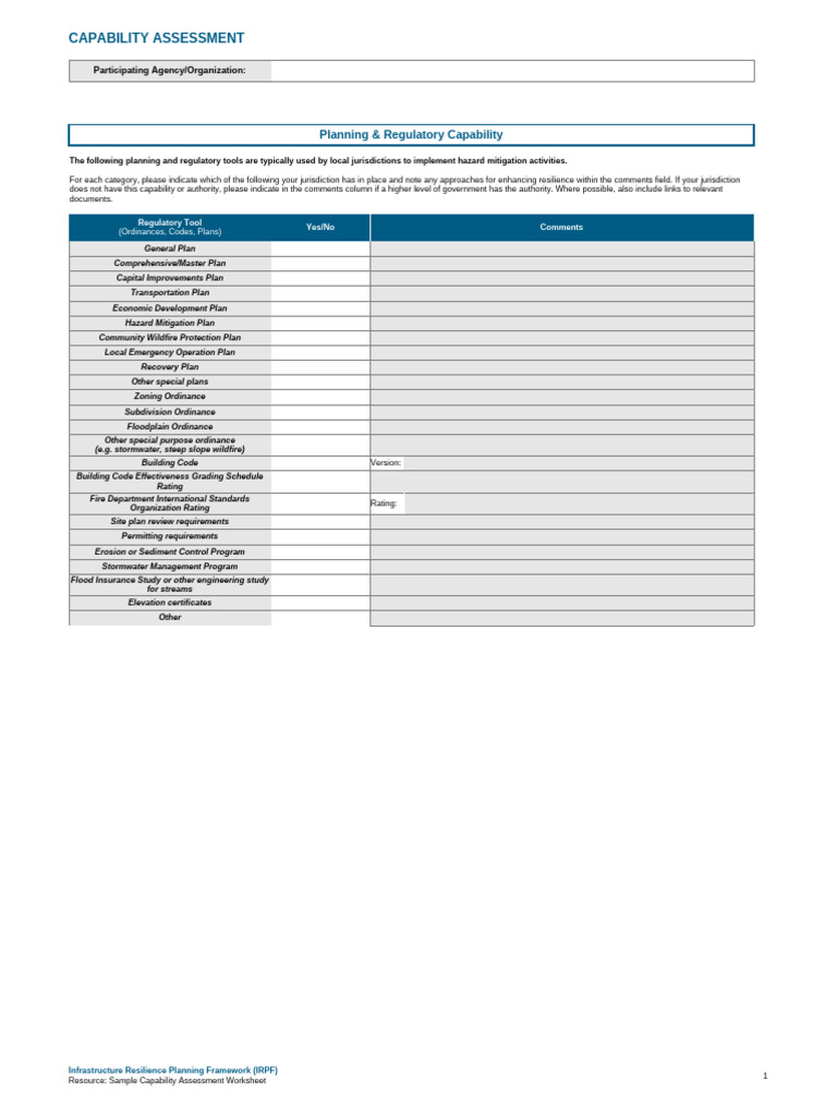 Sample Capability Assessment Worksheet | PDF | Infrastructure | Climate Resilience