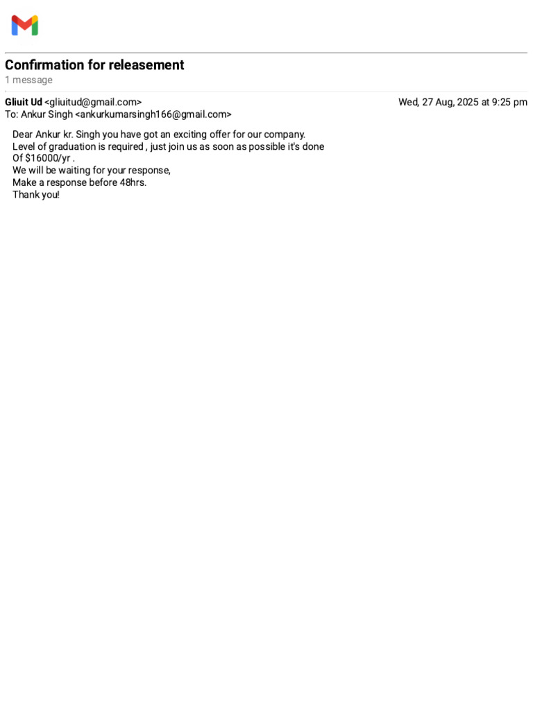 Gmail - Confirmation For Releasement | PDF