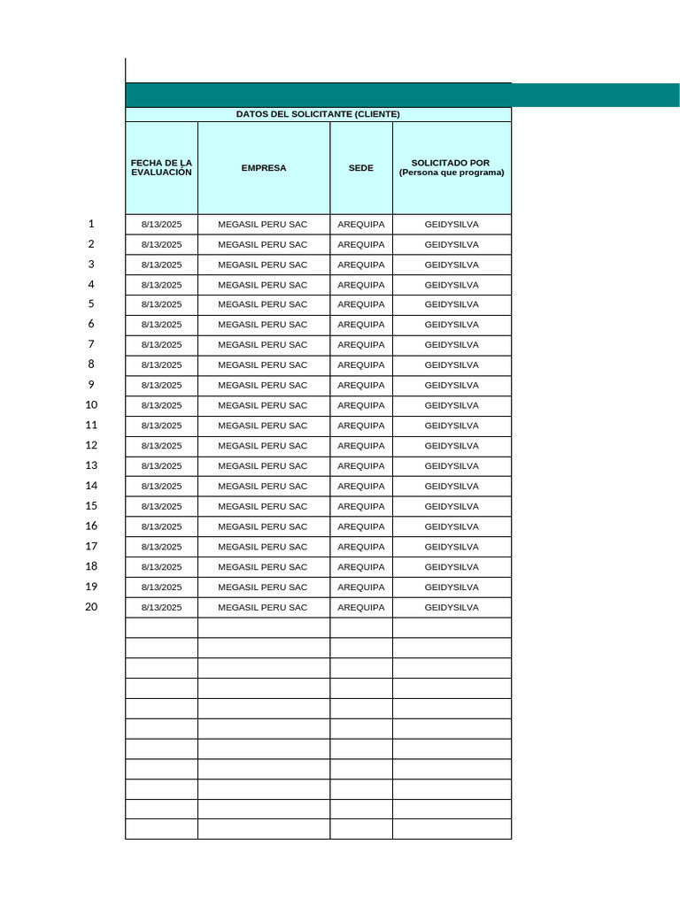 Datos de Evaluación Megasil Perú SAC | PDF