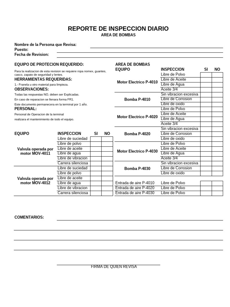 Reporte Inspeccion de Bombas | PDF | Ingeniería mecánica