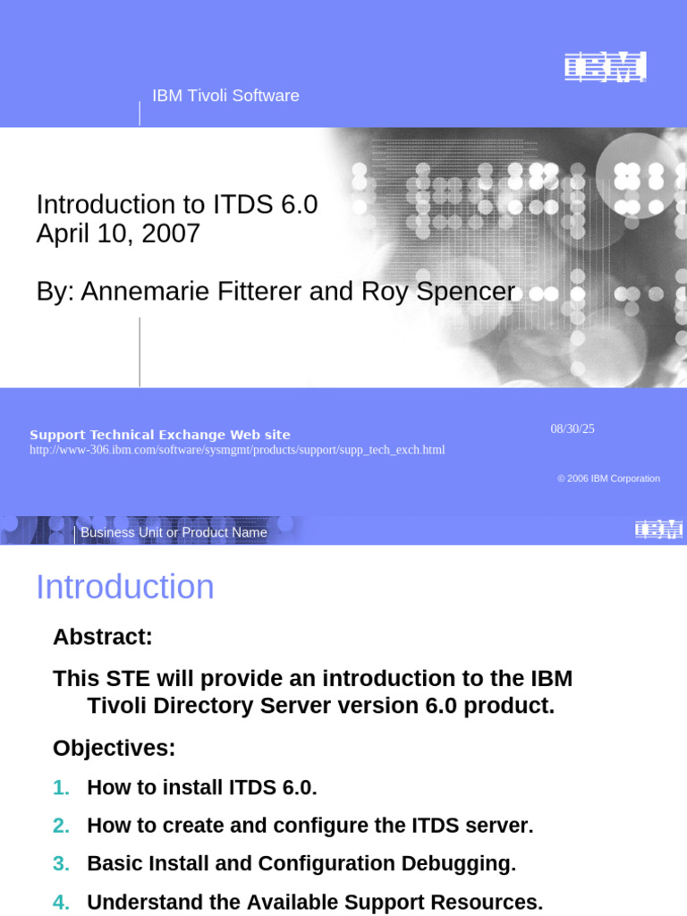 2007 04 10 Intro To ITDS Part1 v1 | PDF | Ibm Db2 | Databases