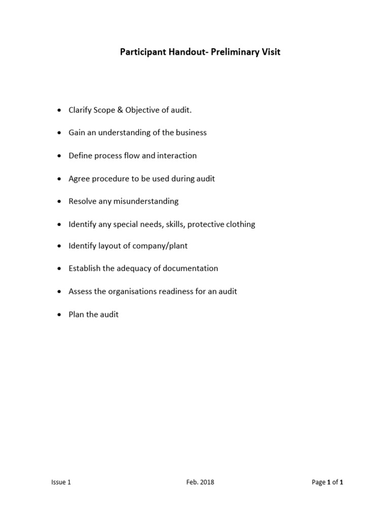 Handout - Preliminary Visit | PDF