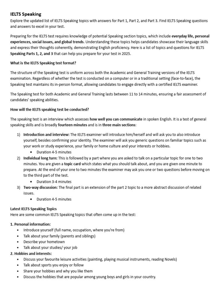 IELTS Speaking Topics and Answers 2025 | PDF | International English ...