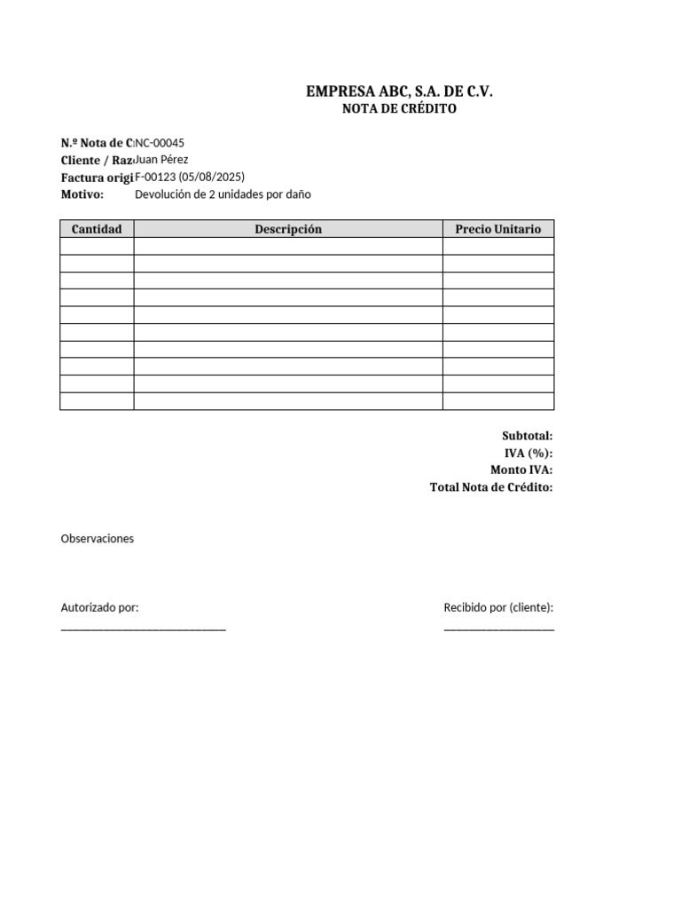 Nota de Credito Template | PDF