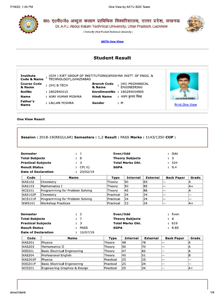 Aktu Final Marksheet - Compressed | PDF