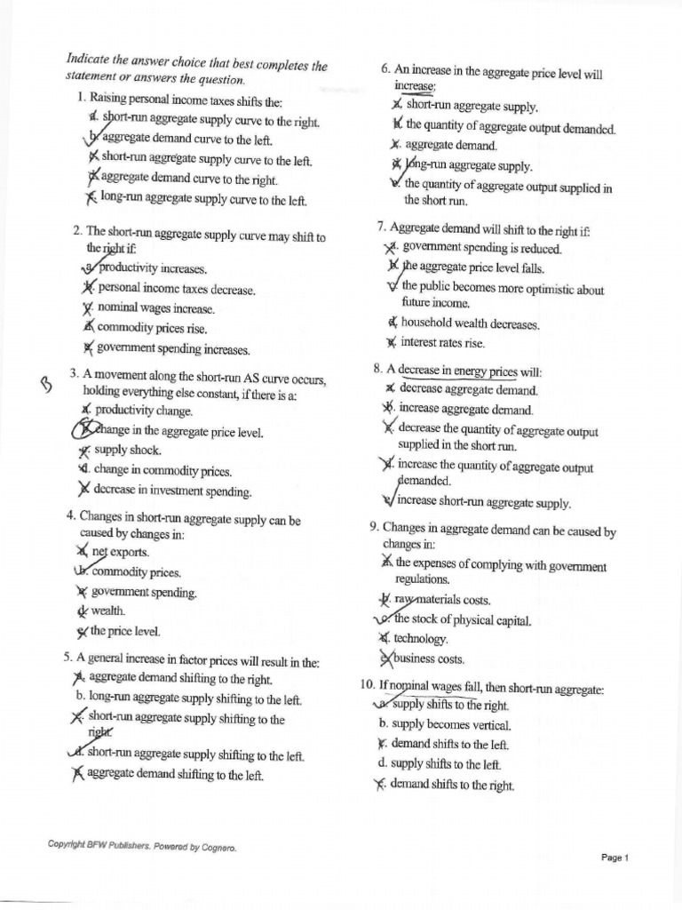 AP Macro as-AD MCQ Worksheet | PDF