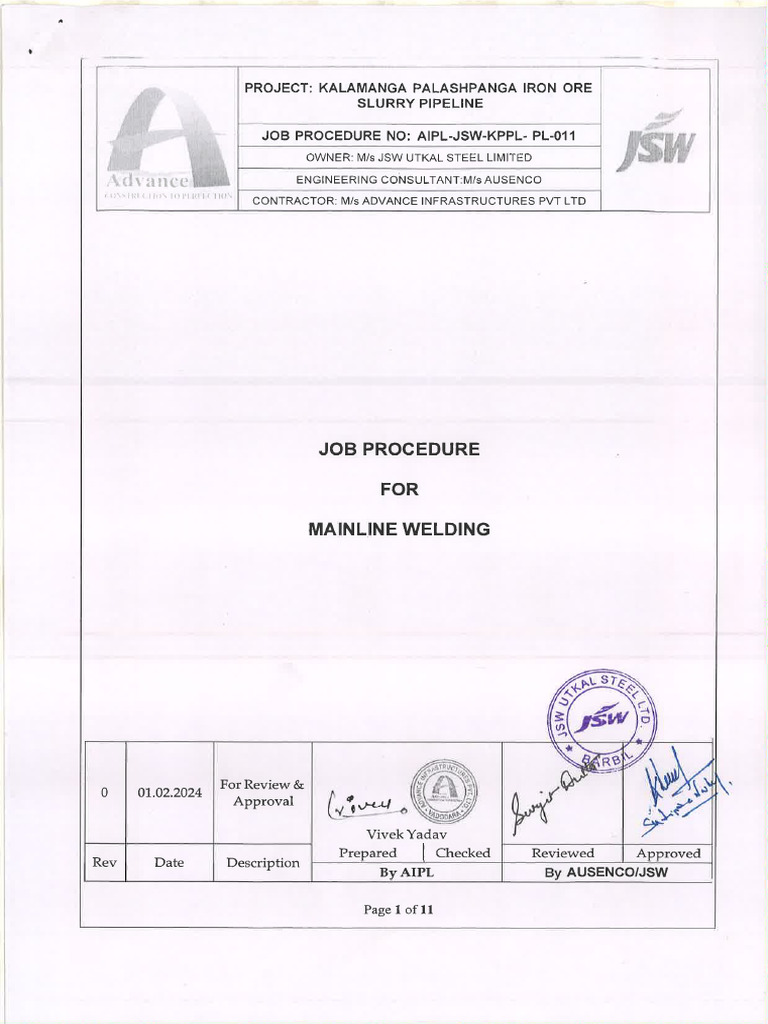 Job Procedure For Mainline Welding | PDF