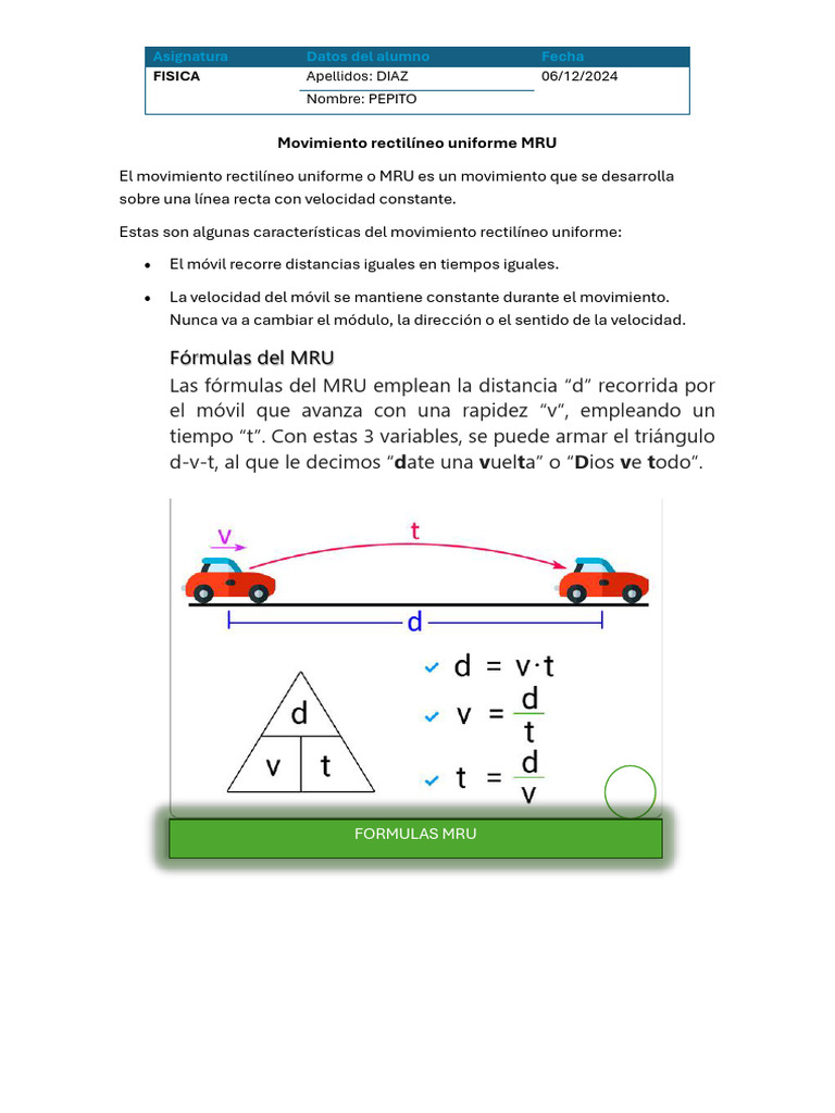 Triángulo d-v-t en MRU | PDF