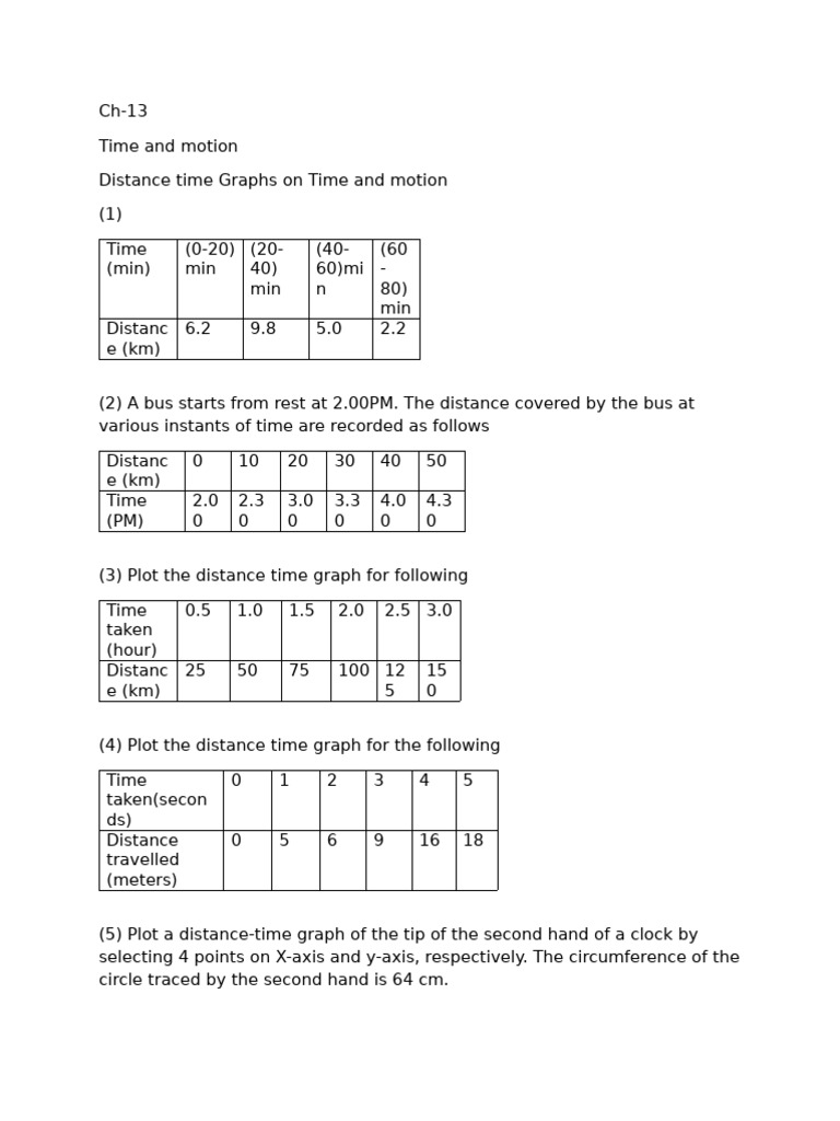 Time and Motion: Distance-Time Graphs | PDF