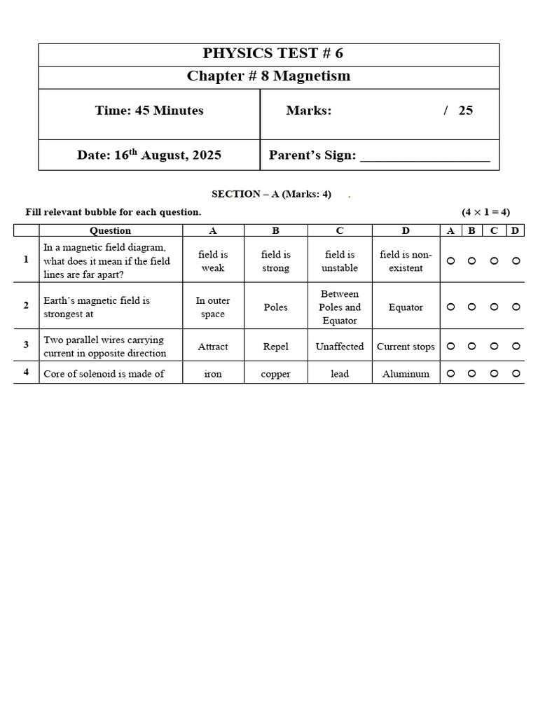 Test 6 | PDF | Magnetism | Magnetic Field
