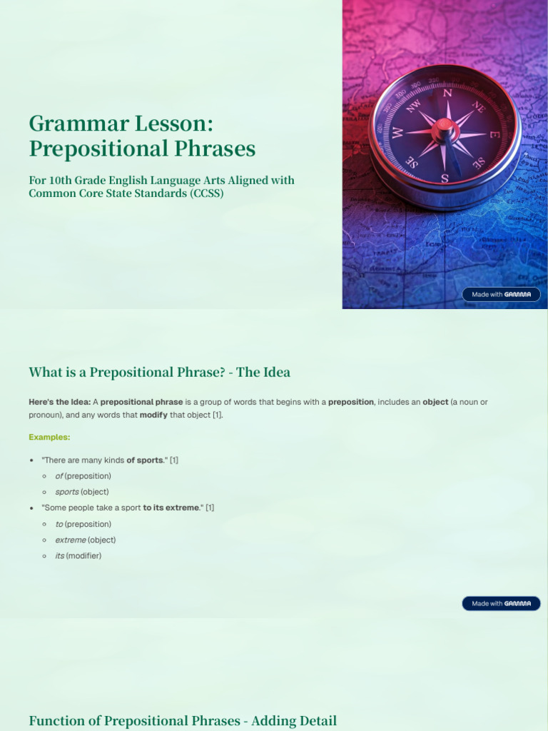 Grammar Lesson Prepositional Phrases | PDF | English Grammar | Adverb