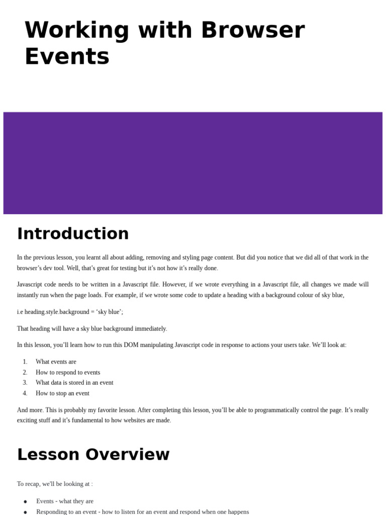 Lesson 3 - Working With Browser Events | PDF | Document Object Model ...