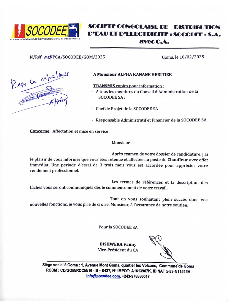 Affectation SOCODEE 2025-02-16 | PDF