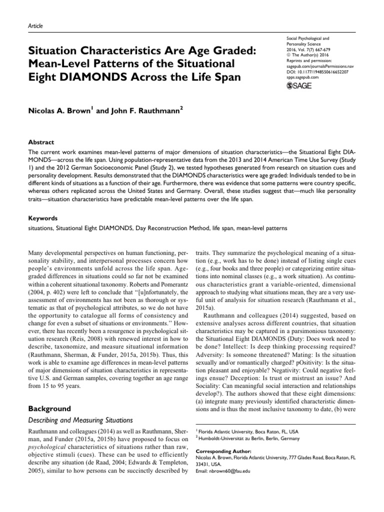Age-Graded Patterns in Situational DIAMONDS | PDF | Extraversion And ...