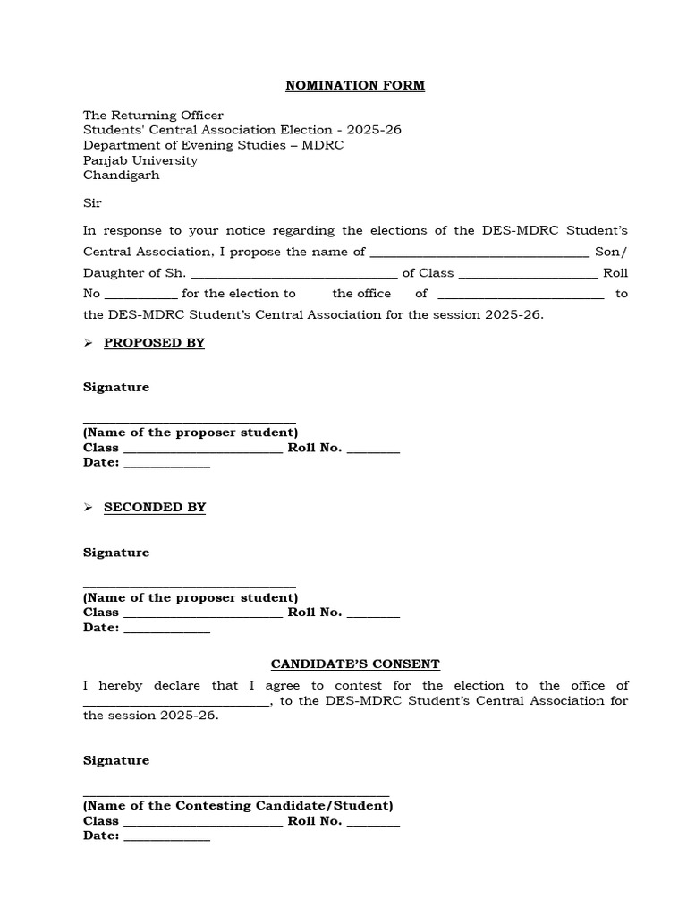 DES-MDRC Student Election Nomination Form | PDF | Chess Theory