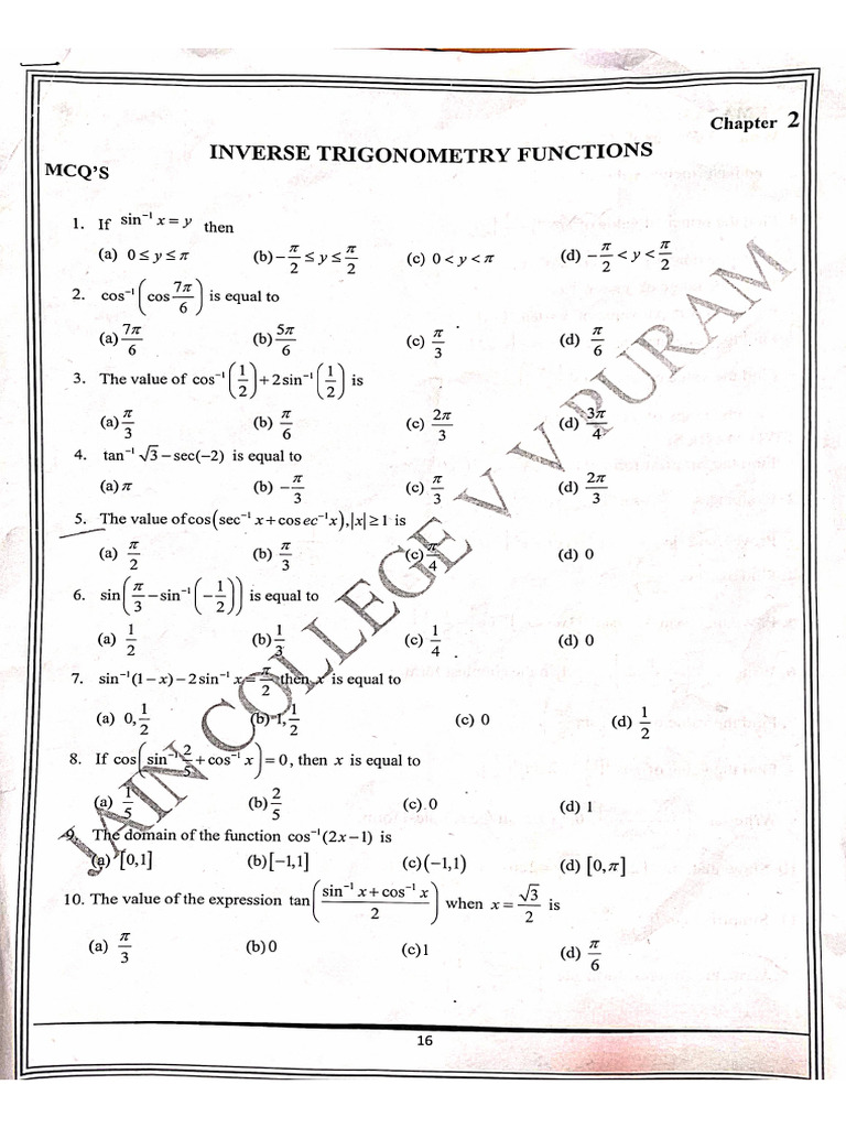 Inverse Trigonometric Functions PWC | PDF