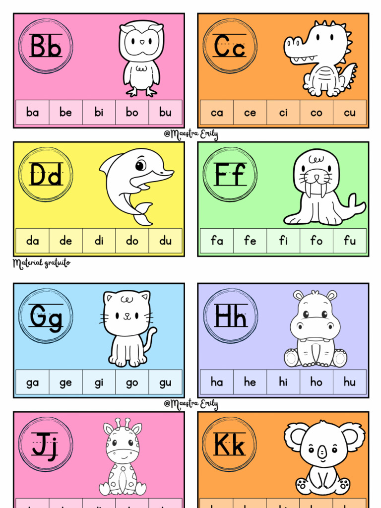 Tarjetas Educativas Lectoescritura Sílabas Lúdico Colorido | PDF