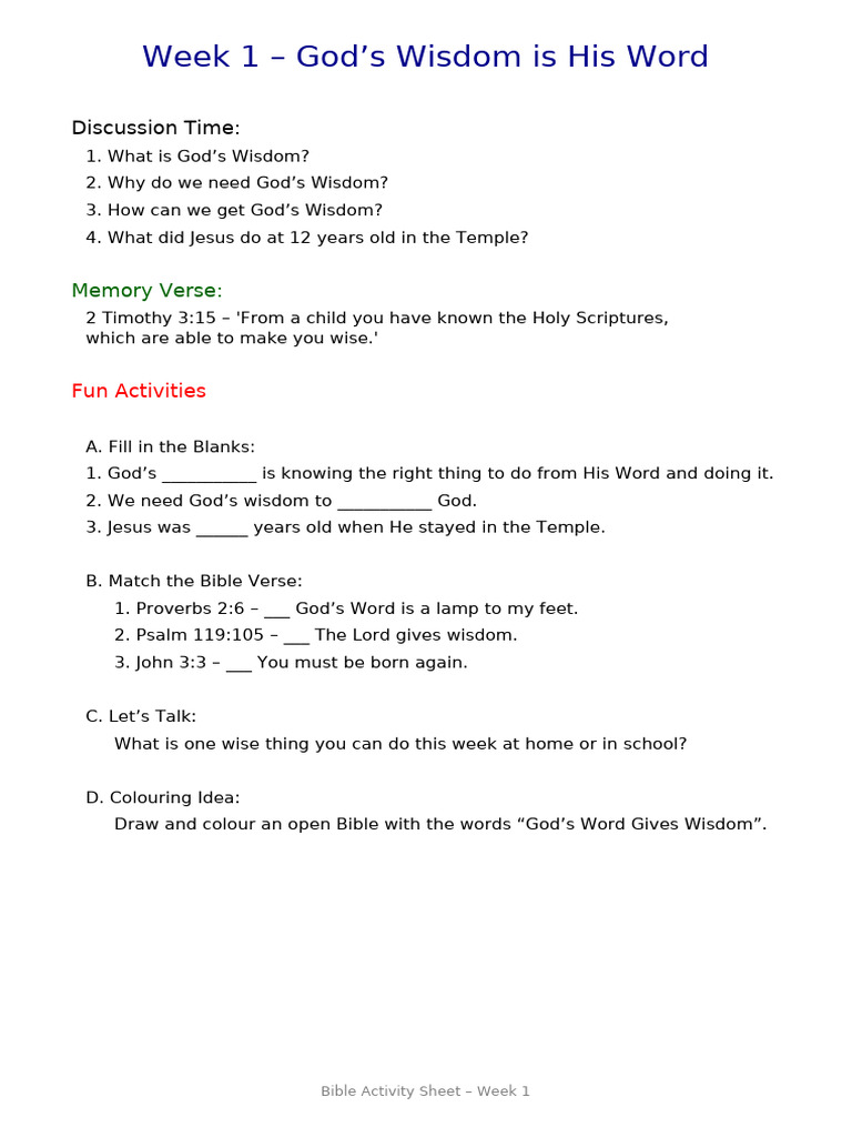 Week1 Wisdom Activity Sheet | PDF