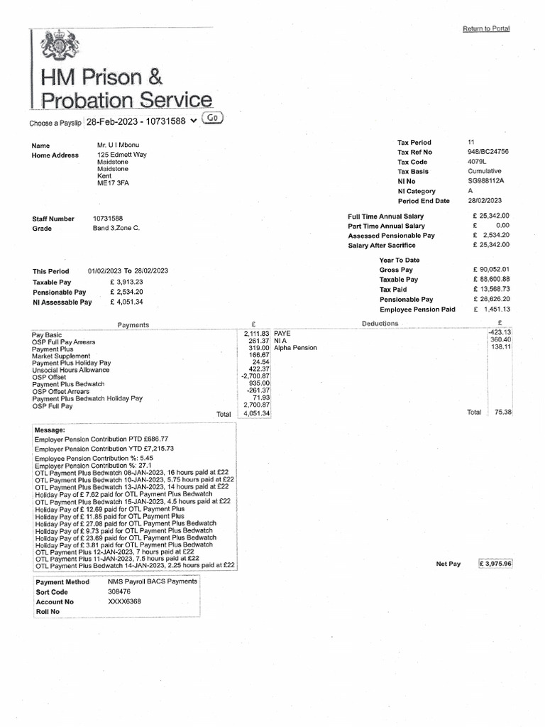 Payslips Hmpps Uzoukwu Mbonu Feb 23 To July 23 | PDF