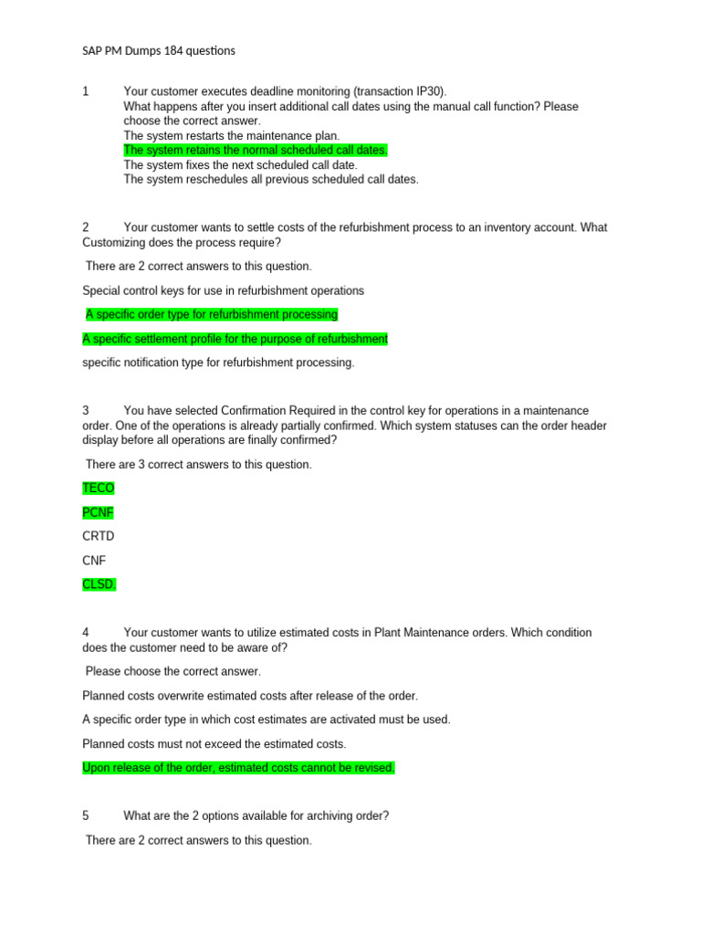 SAP PM Exam Questions and Answers | PDF | Valuation (Finance) | System