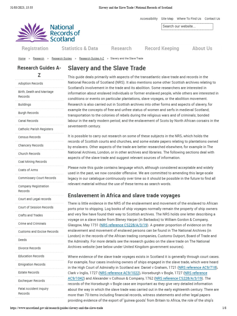 Slavery and The Slave Trade - National Records of Scotland | PDF