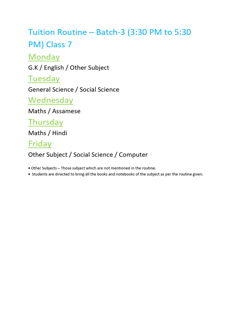 Tuition Routine | PDF